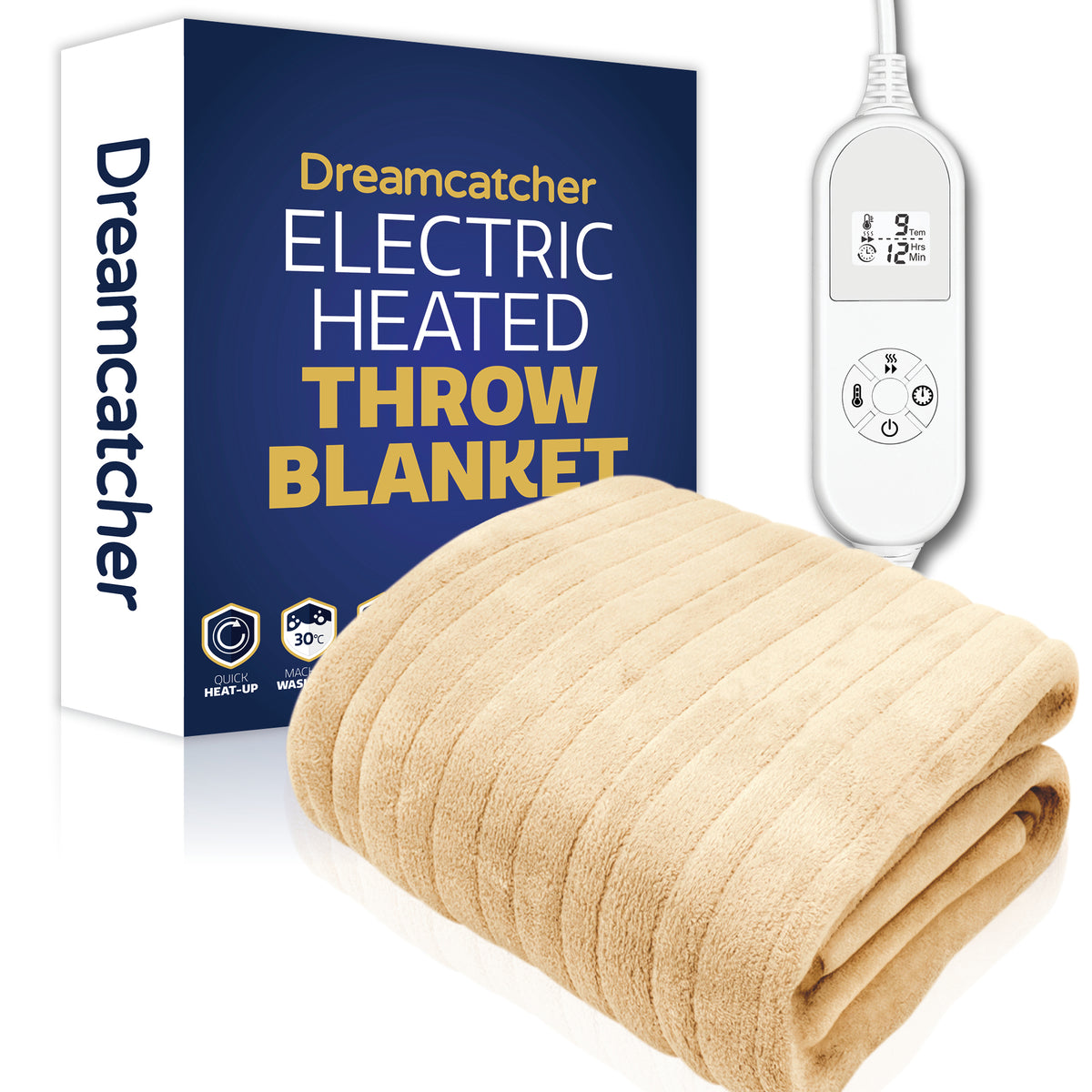 Dreamcatcher Cream Electric Heated Throw | Soft Fleece Blanket with Ti ...