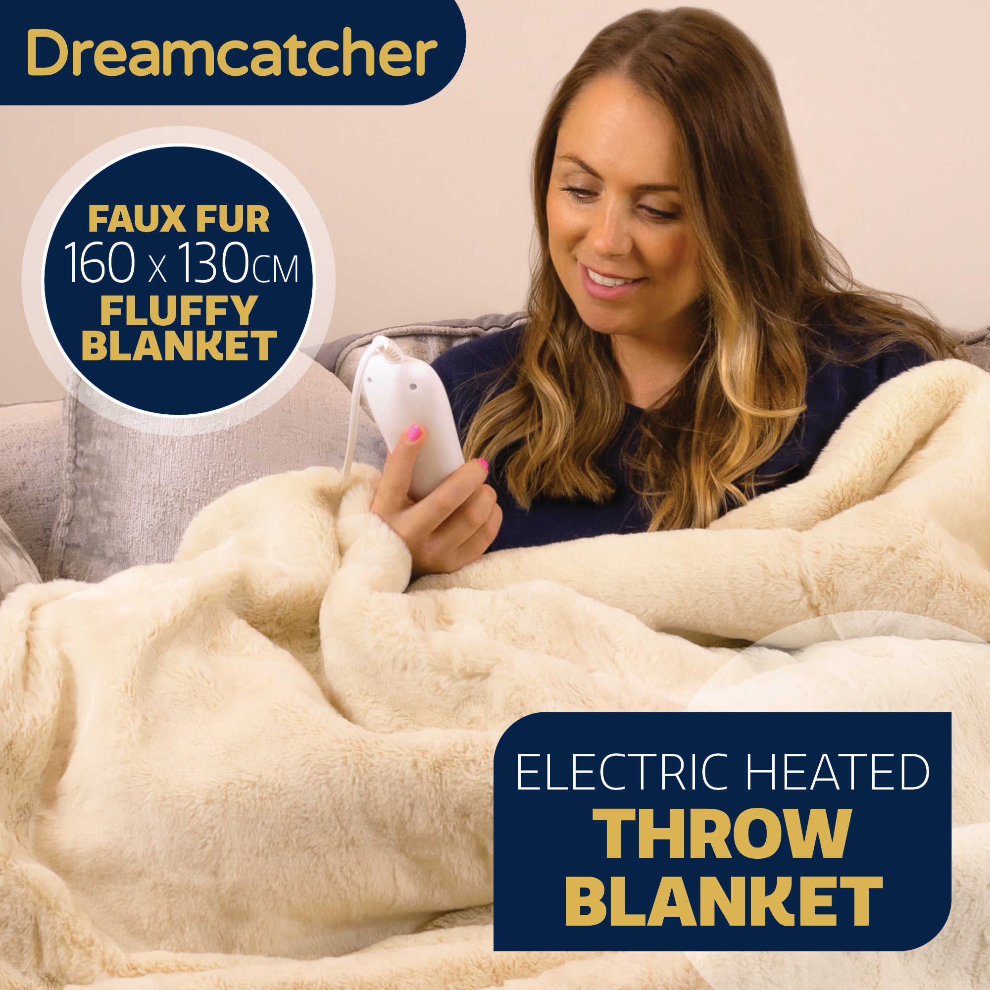 Dreamcatcher Cream Electric Heated Throw | Faux Fur Heated Blanket ...
