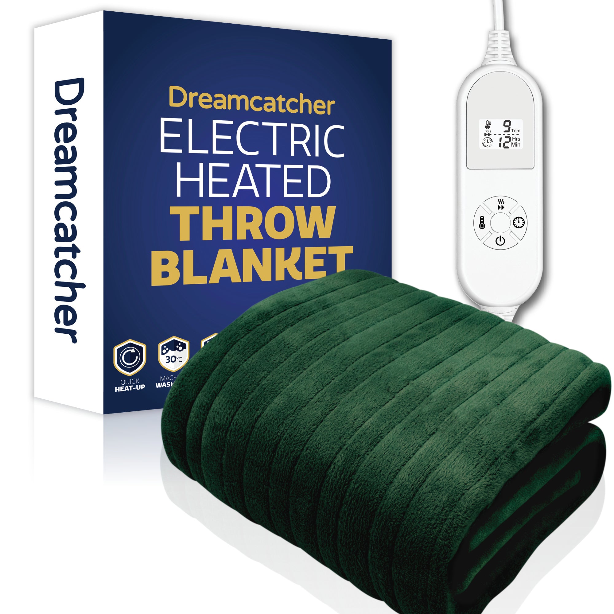 Dreamcatcher Green Electric Heated Throw | Soft Fleece Blanket with Ti ...