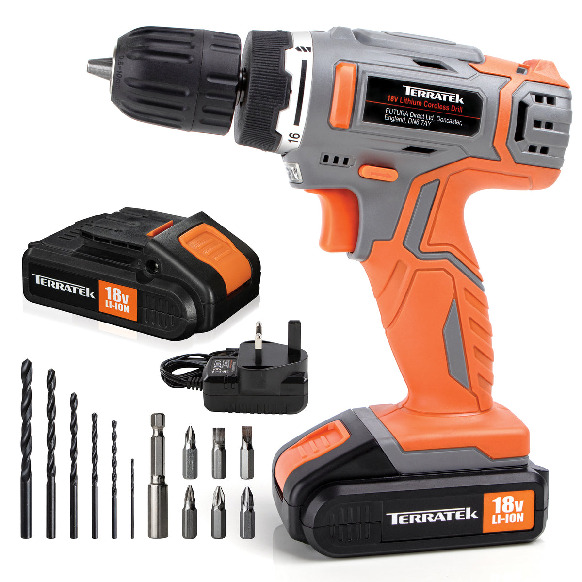 Terratek 18V Combi Drill | Cordless Drill with 2 Batteries — Futura Direct