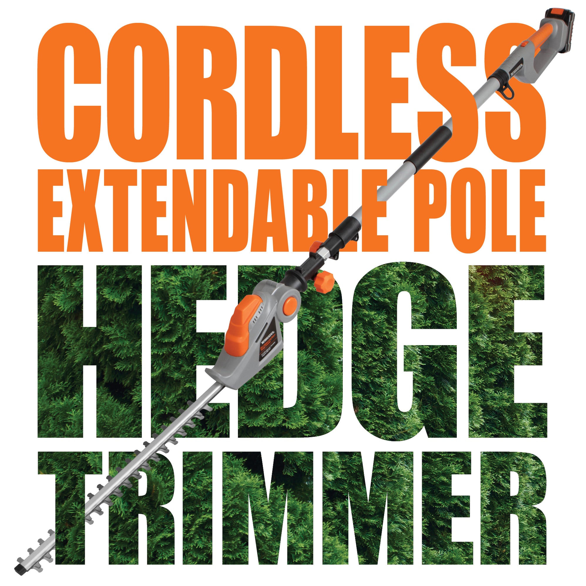 Terratek 2.4m Long Reach Hedge Trimmer | 20V Cordless Extendable Pole ...