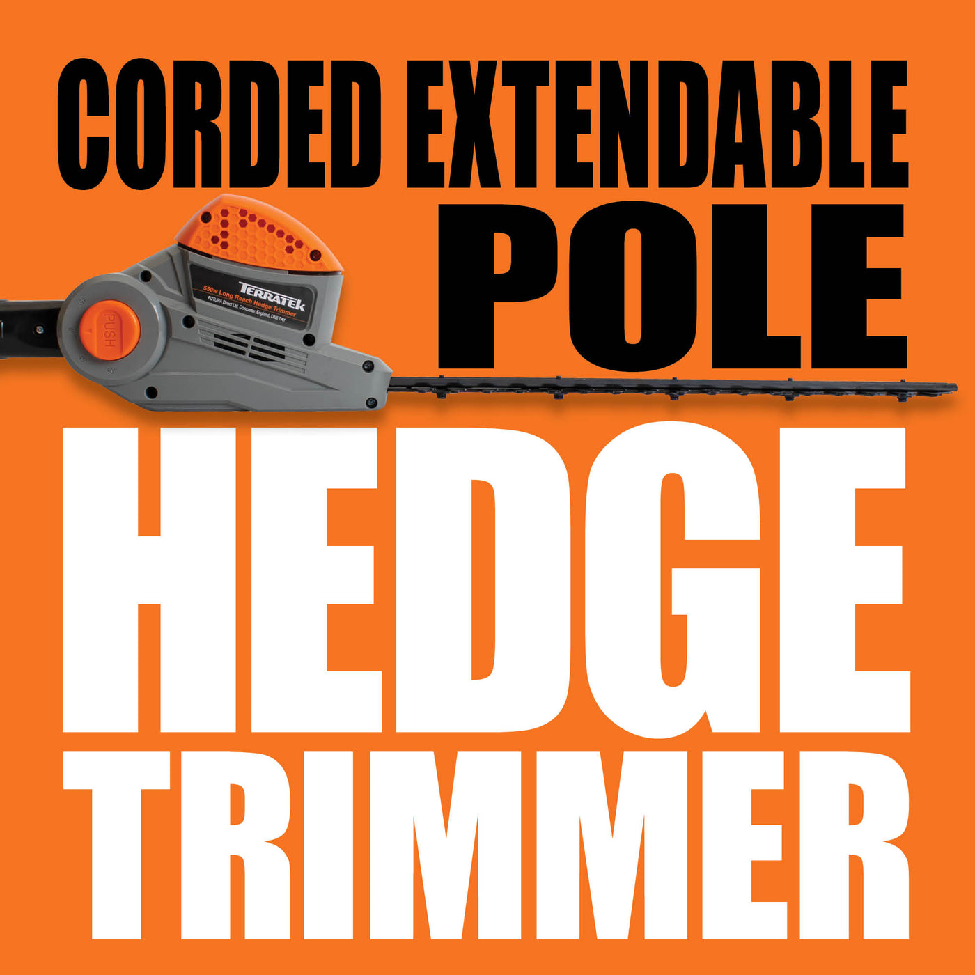 Terratek 2.4m Long Reach Hedge Trimmer | 550W Electric Telescopic Hedg ...