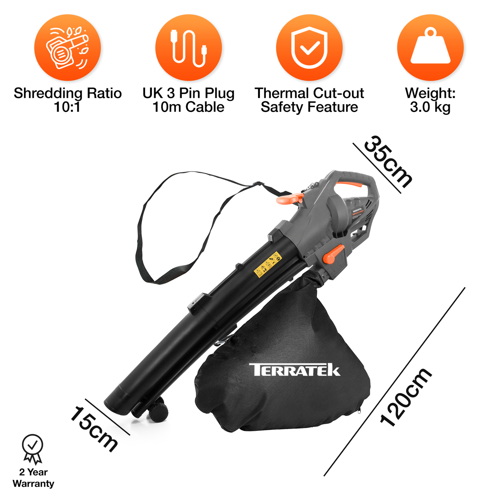 Terratek 3000W Leaf Blower & Vacuum | 3-in-1 Garden Hoover — Futura Direct