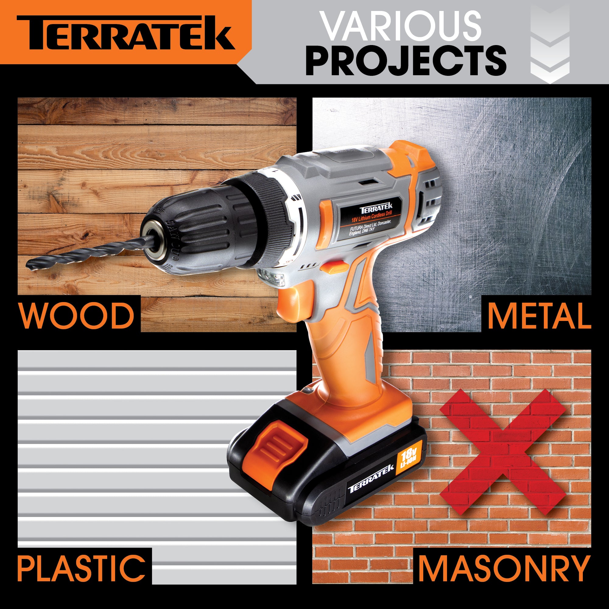 Terratek Cordless Drill | 18V Drill Driver with Carry Case — Futura Direct