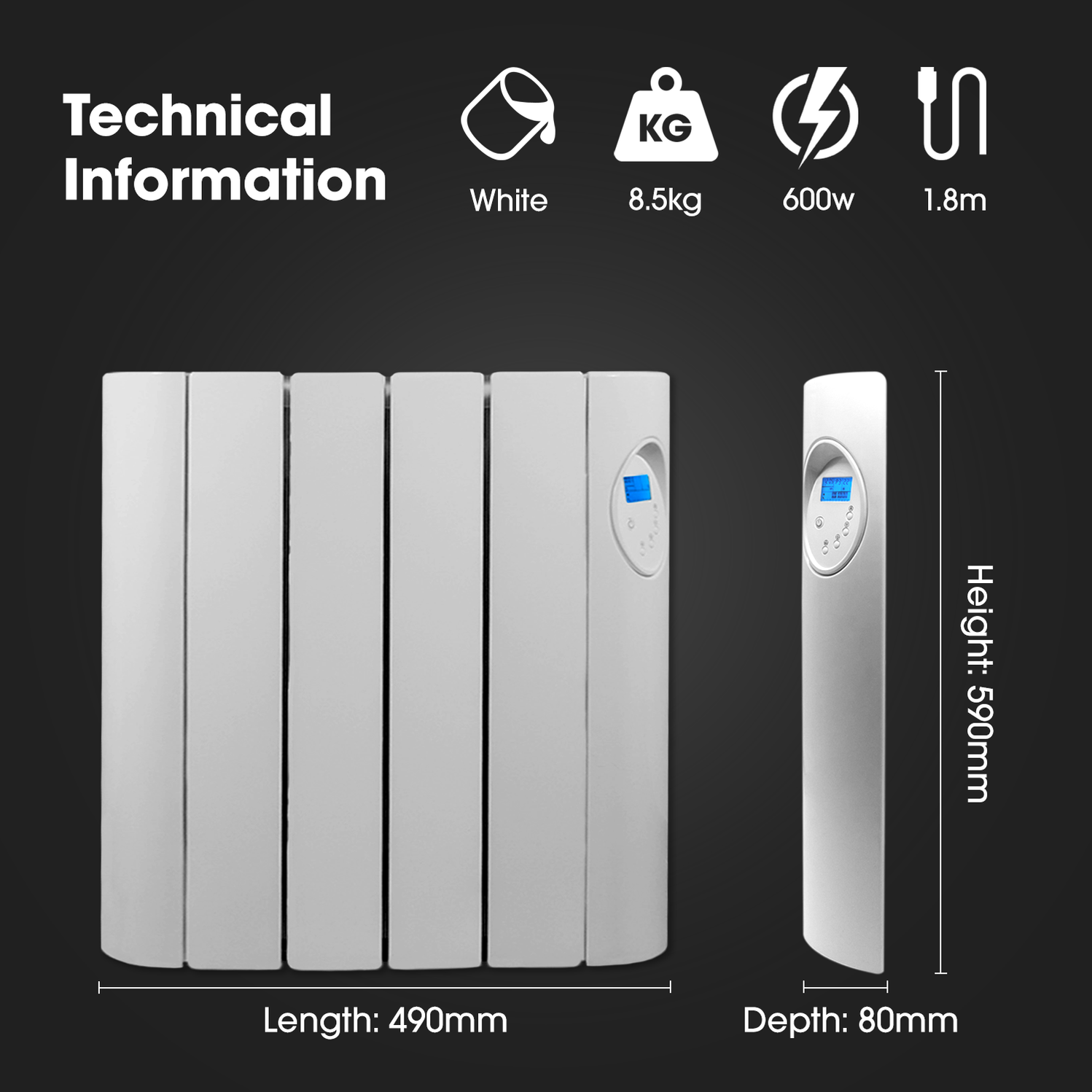 Futura Eco 600W Panel Heater Electric Oil Filled Radiator Retention He ...